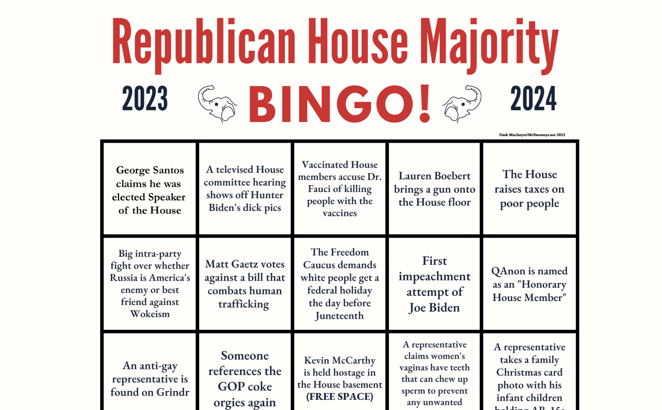 Republican House Majority BINGO - McSweeney’s Internet Tendency